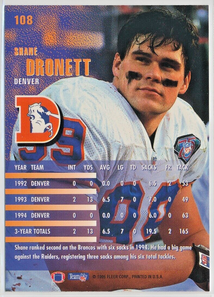 1995 Fleer Football - Shane Dronett - Denver Broncos - Base - #108 | eBay
