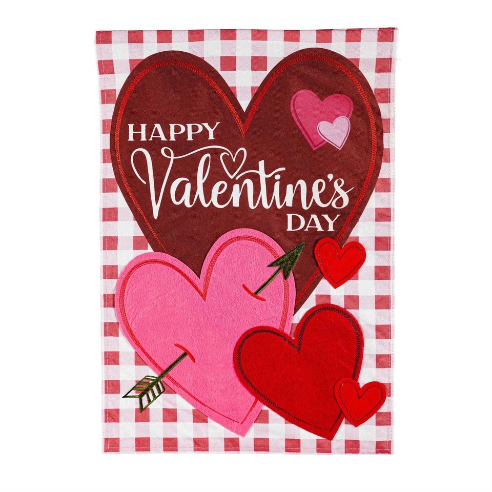 Valentine Hearts and Checks Garden Linen Flag | eBay