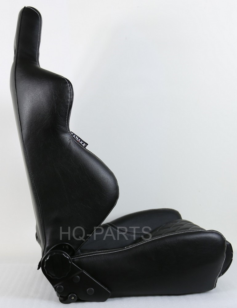 2 TANAKA BLACK PVC LEATHER RACING SEATS RECLINABLE + DIAMOND STITCH ...