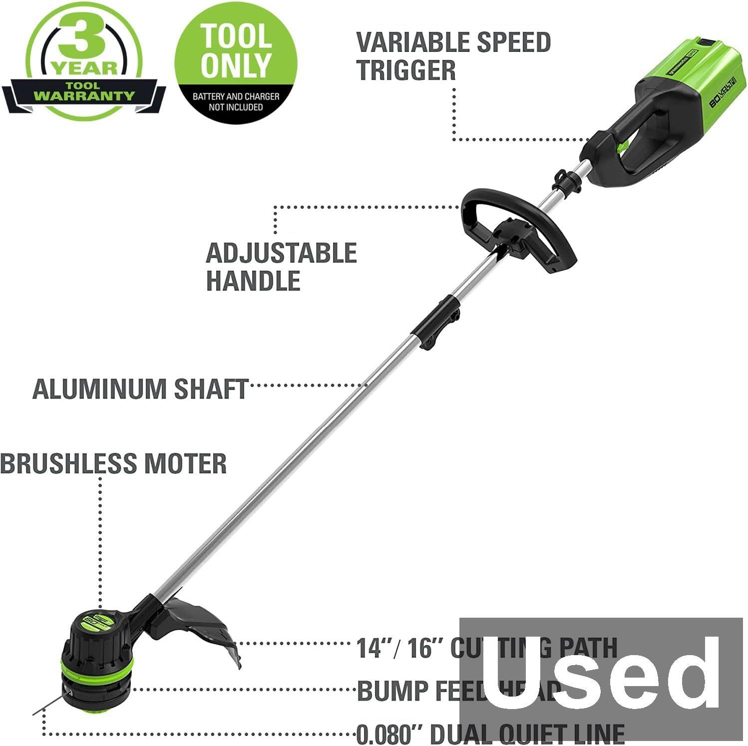Greenworks ST80L00 - 16" 80V Cordless String Trimmer ONLY, Green/Black ...
