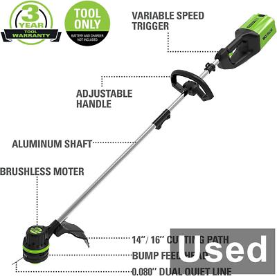 Greenworks ST80L00 - 16" 80V Cordless String Trimmer ONLY, Green/Black ...