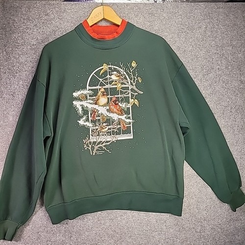 Vintage Cottage Core Winter Snow Cardinal Red Birds Sweatshirt Size ...