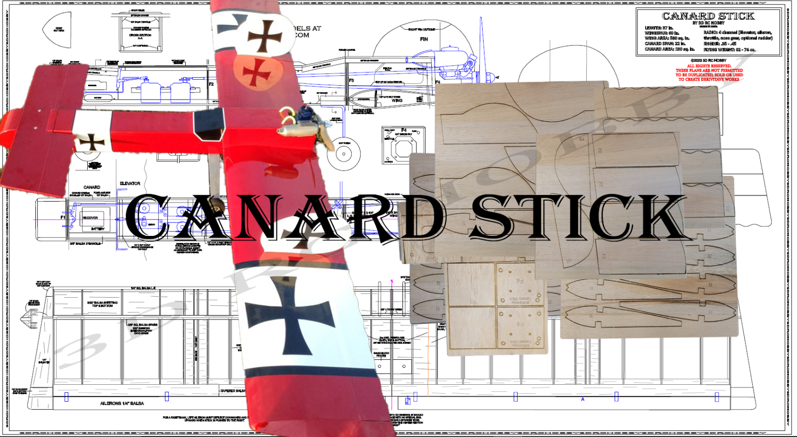 Canard Stick 60" Wingspan RC Airplane Kit Balsa & Ply Model Airplane ...
