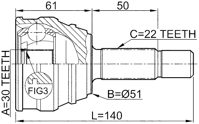 Outer Cv Joint 30X51X22 Fits Seat 191498099A, 191498099AX, 191498099B ...