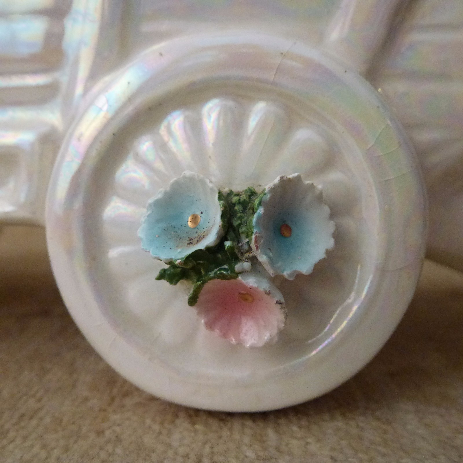 Lefton Iridescent Luster ware Pixie Elf Fairy Planter Vase Floral Trim ...