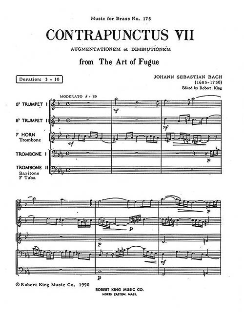 Bach Js King Art Of Fugue Contrapunctus 7 Brass Quintet Mfb175 Sc/pts ...