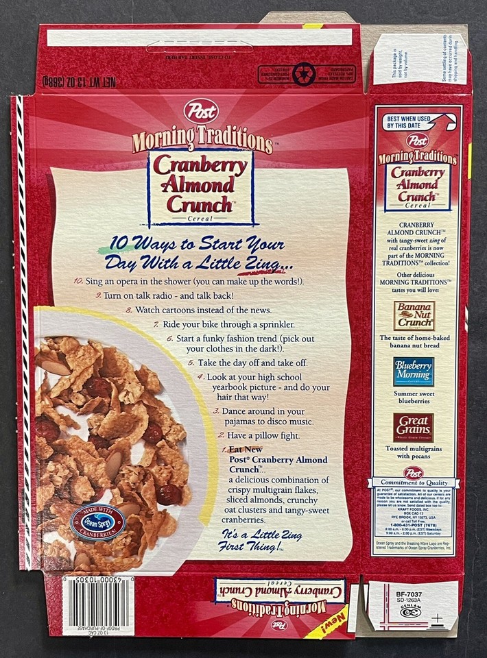 Vintage 1995 Post “NEW” Cranberry Almond Crunch Unused Flat Cereal Box ...