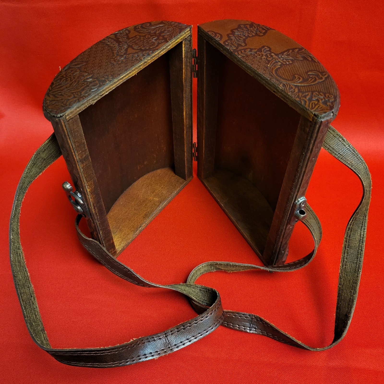 Vintage Hard Case Wood Purse Metal Hinge Closure Leather Handles | eBay
