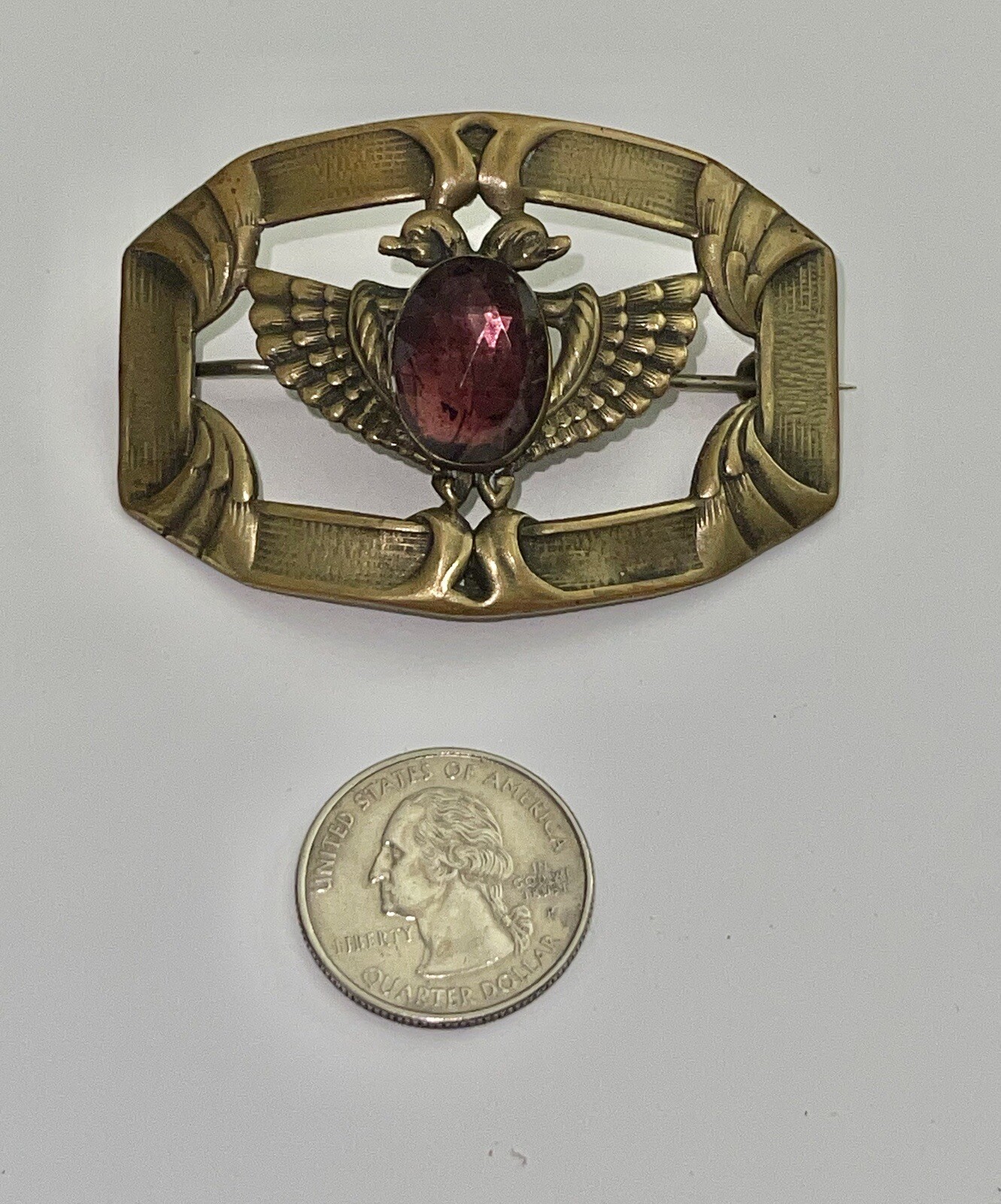 Edwardian Art Deco Egyptian Double Eagle Purple Art Glass Sash Belt Pin ...
