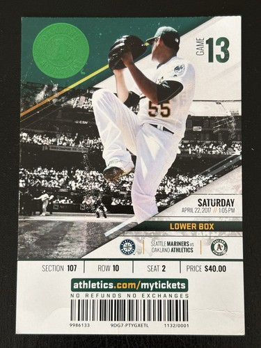 2017 FULL TICKET Seattle Mariners v Oakland A's at Coliseum - Robinson ...
