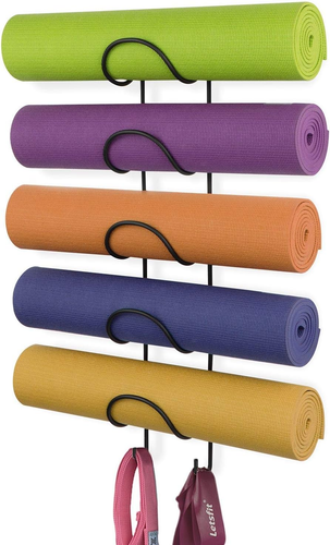 Moduwine Yoga Mat Storage Rack, Towel Rack with Hooks for Hanging Yoga ...
