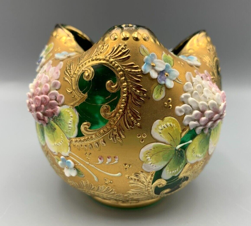 ART GLASS VASE BOWL BOHEMIAN MURANO MOSER CZECH ENAMELED GOLD GILT TRE ...