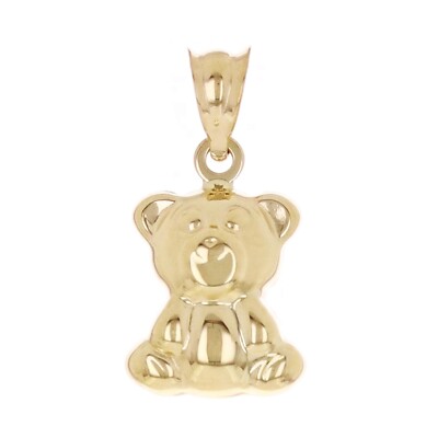 Italian 14k Yellow Gold Hollow 3D Teddy Bear Charm Pendant 18mm x 9.5mm ...
