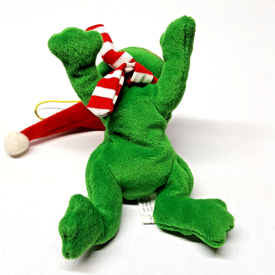 Christmas Plush Frog In Santa Hat & Scarf 7" Ornament Cheeks Stuffed ...
