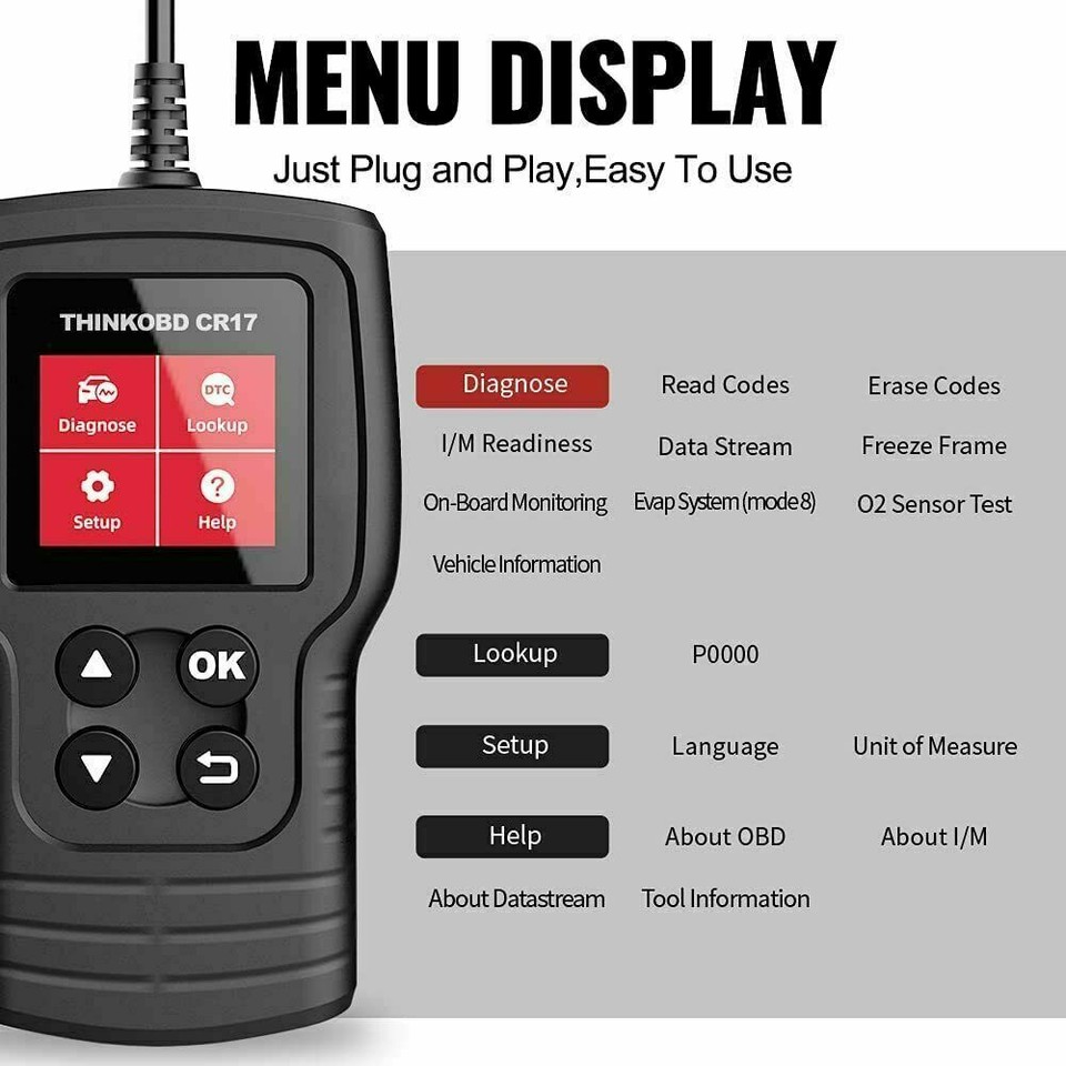 THINKOBD CR17 OBD2 Scanner OBD Code Reader Diagnostic Tool Check Engine ...