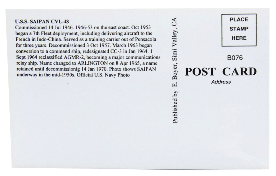 US Navy Ship Aircraft Carrier USS Saipan CVL 48 USN Aerial View 1950s ...