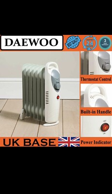 DAEWOO 6 FIN 800W MINI OIL FILLED RADIATOR PORTABLE ELECTRIC HEATER ...