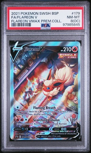 PSA 8(OC) 2021 Pokémon SWSH Full Art Flareon V Prem.Coll. Promo #179 NM ...