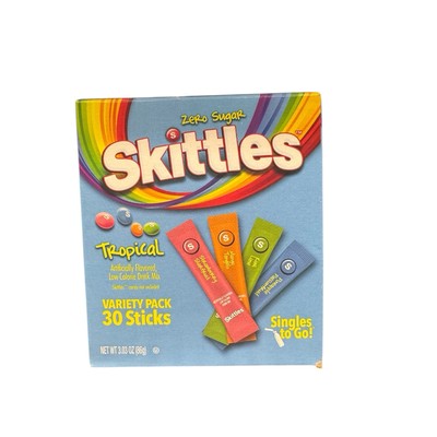 Skittles Variety Pack Drink Mix Zero Sugar Tropical 30 Sticks Singles ...