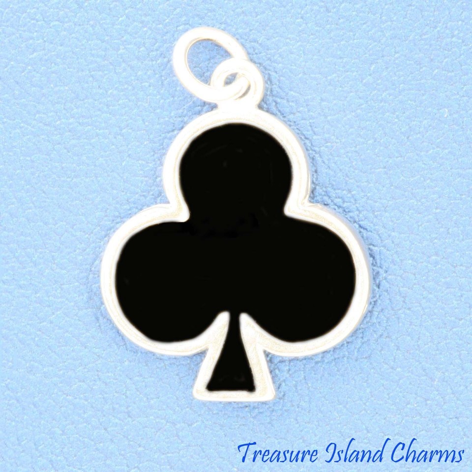 Black Enamel Clubs Club Playing Cards Suit Gambling 925 Sterling Silver ...