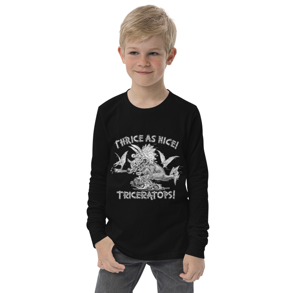 Thrice As Nice Triceratops Youth long sleeve tee By Artist Mike Lemos ...