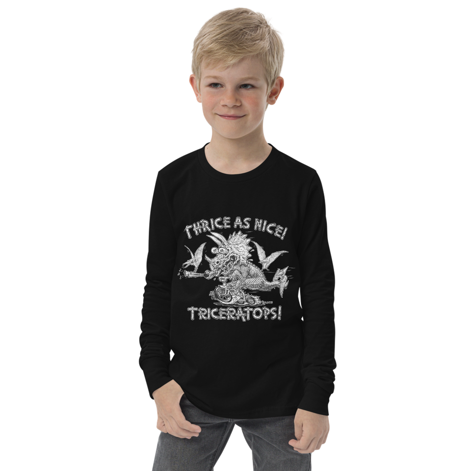Thrice As Nice Triceratops Youth long sleeve tee By Artist Mike Lemos ...