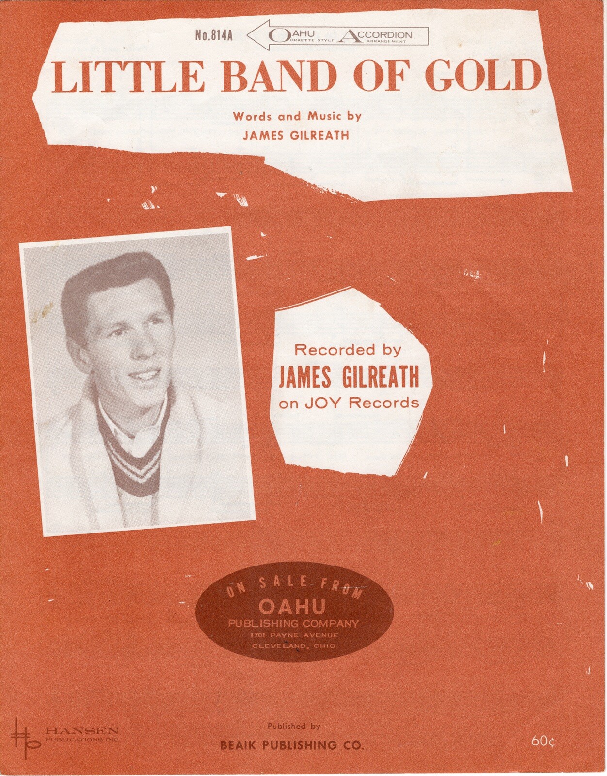 James Gilreath 1963 Accordion Sheet Music Little Band Of Gold No. 814A ...