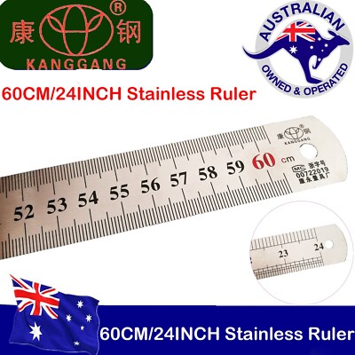 Ruler 60cm 24 inch Double Side Silver Stainless Steel Metal Measuring ...