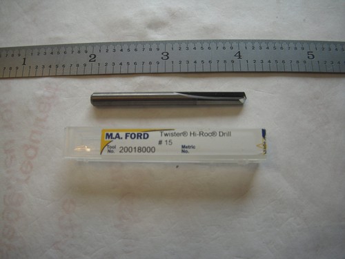 NEW M.A. FORD USA SOLID CARBIDE HI-ROC DRILL #15 (.180") DIA X 5/8 LOC ...