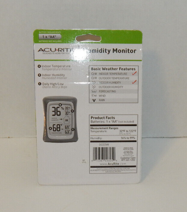 Acurite Wireless Indoor Humidity Temperature Monitor 3.5 Inches With ...