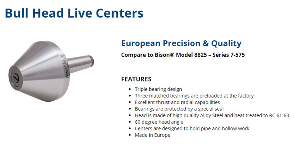 MT4 60Deg Bull Head Pipe Live Center, 5.51" Head Diameter | eBay