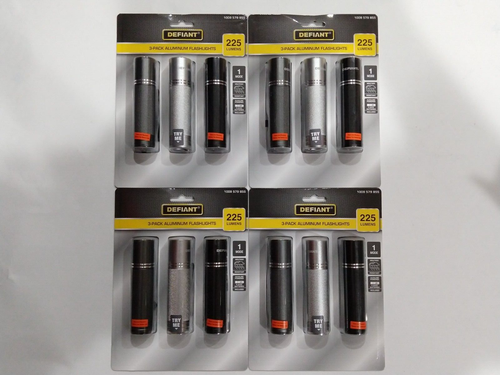 4 x 3-Pack Defiant 225 Lumens Aluminum Flashlight. Brand New Sealed ...