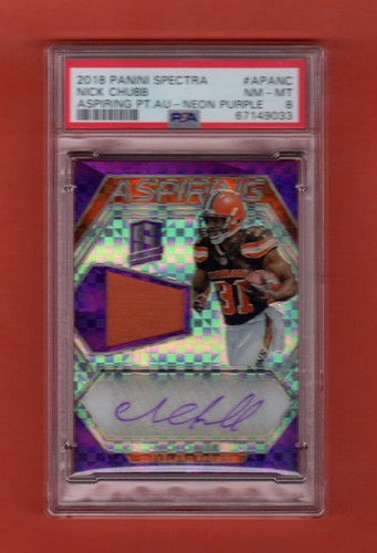 NICK CHUBB 2018 PANINI SPECTRA PATCH AUTO NEON PURPLE PRIZM RC / 25 PSA ...