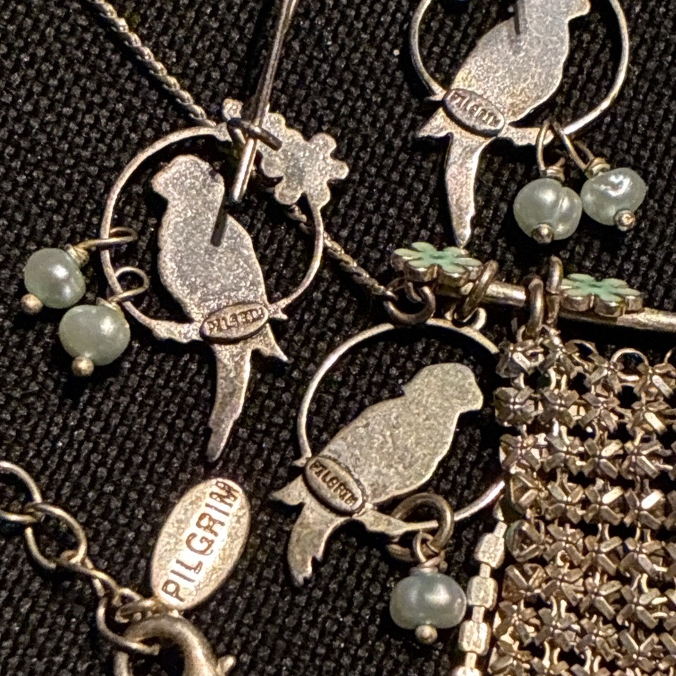 PILGRIM Necklace Enamel Flower & Blue Swarovski Vintage Charm Necklace ...