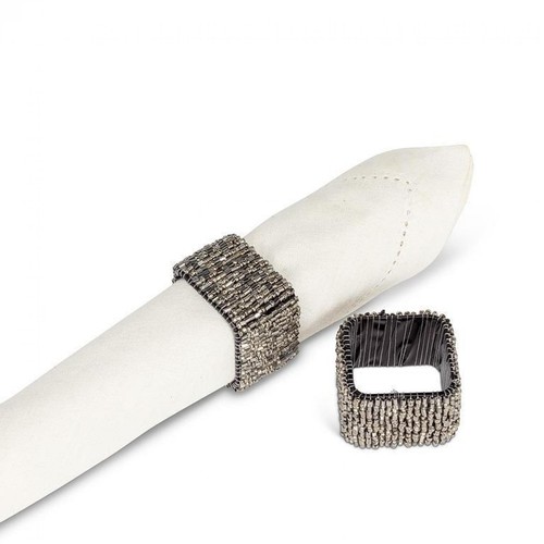 Set Of 4 Silver Square Beaded Napkin Ring 63713523822| eBay