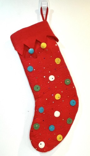 Vtg Giant Christmas Stocking Jester Handmade Felted Wool Folk Art Polka ...