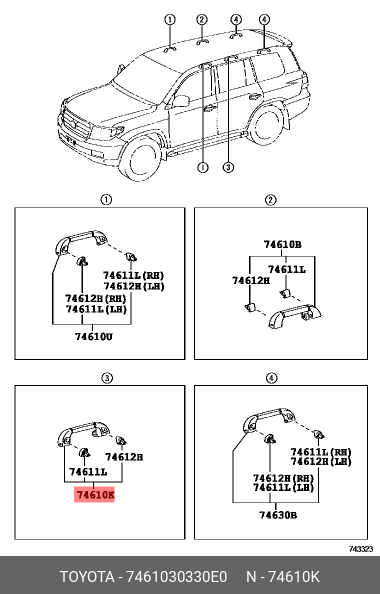 Original grip assy, assist, no.2 left, 7461030330E0 for TOYOTA 74610 ...