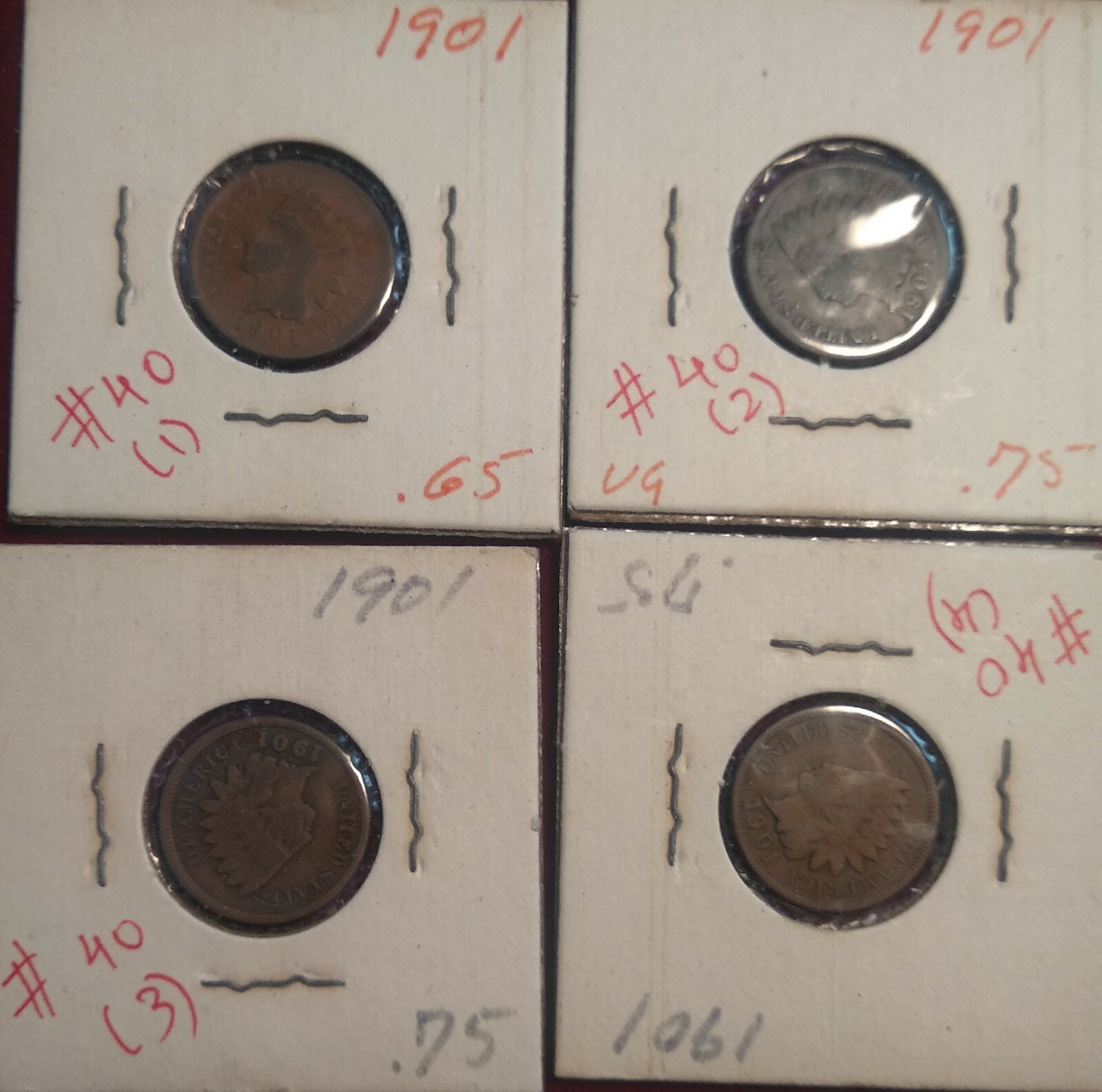 1901 one cent copper coin set of 4 circulated fine condition (see ...
