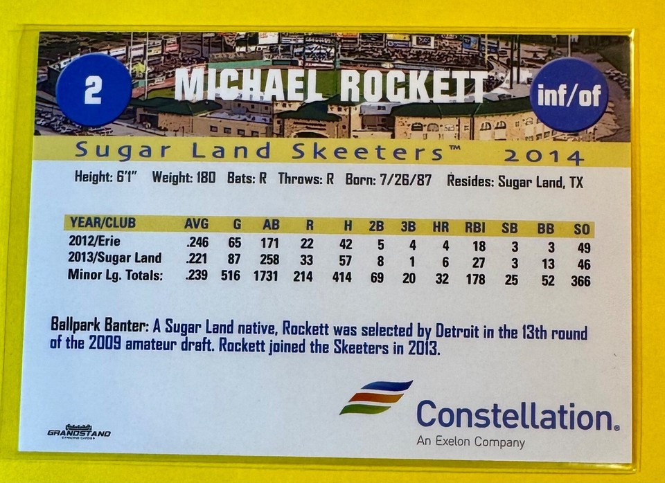 2014 Michael Rockett - Sugar Land Skeeters Outfield/Infield #2 ...