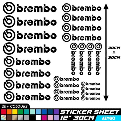 24x Brembo High Temp Vinyl Decal Sticker Sheet 6 Sizes ANY COLOUR Brake ...