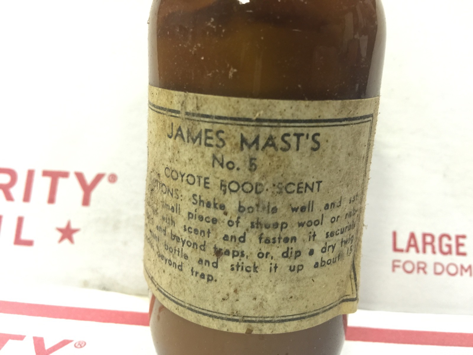 Vintage Rare James Mast's No. 5 Coyote Food SCENT lure Bait Glass ...