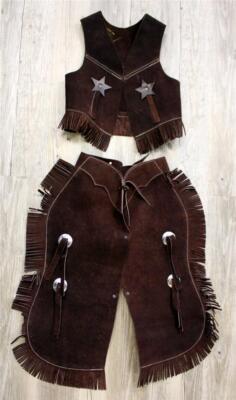 BROWN Suede Leather Halloween costume Western Cowboy Kids Youth Chaps ...