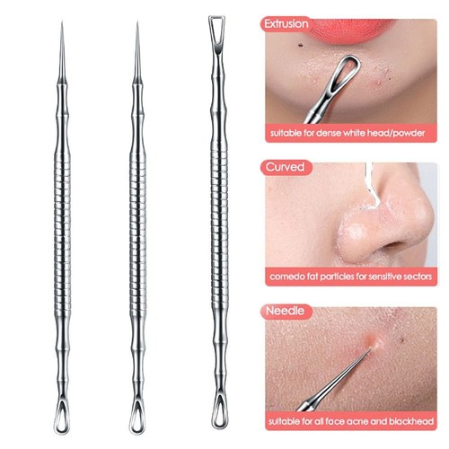 3Pcs Scraping & Closing Blackhead Tweezers Pimple Remover Acne Needle ...