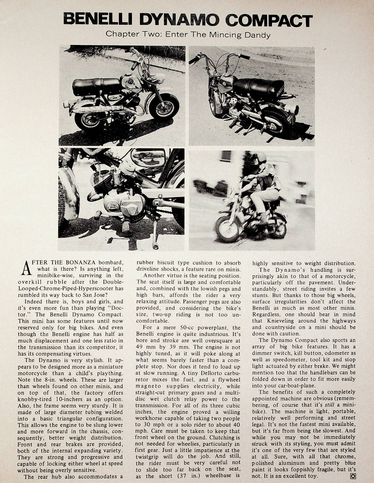 1969 Benelli Dynamo Compact Mini-Bike - 1-Page Vintage Motorcycle ...