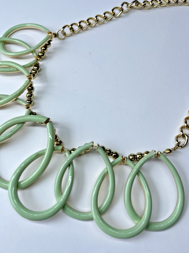 VINTAGE-Necklace Green Enamel Loops On Gold Tone Chain 22” Unbranded | eBay
