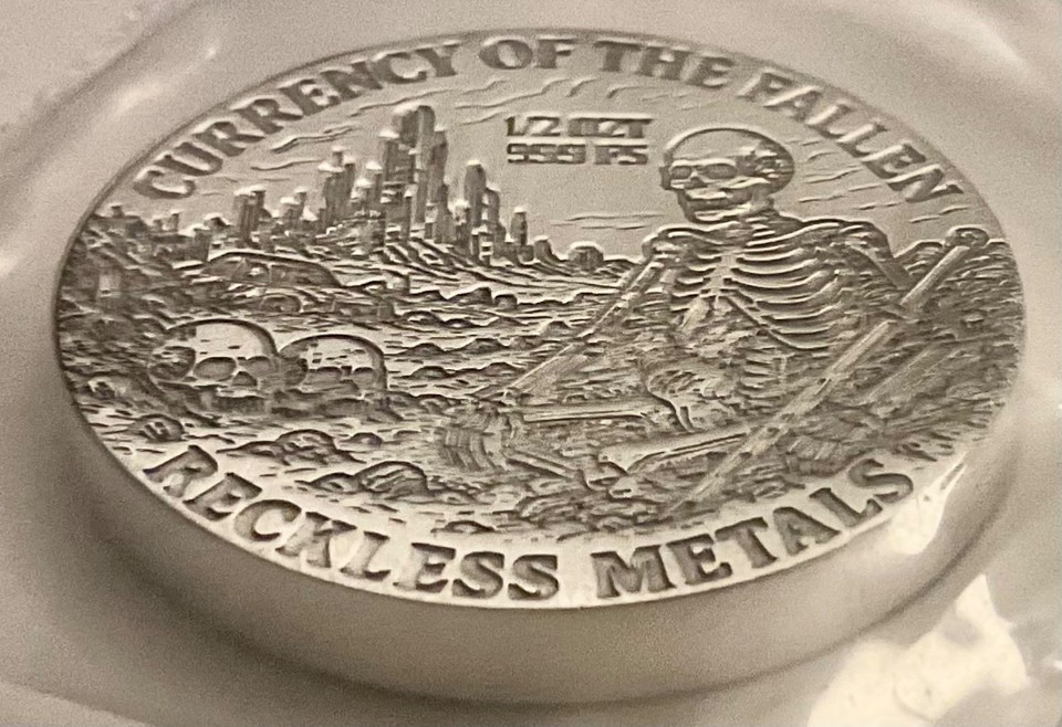 Rare RECKLESS METALS - THE LAST EMBER CURRENCY SKULL SKELETON 1/2 OZ ...