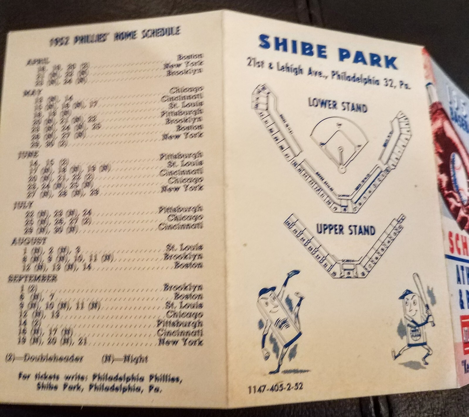 RARE! Vintage 1952 PHILADELPHIA A'S and PHILLIES POCKET FOLDOUT ...