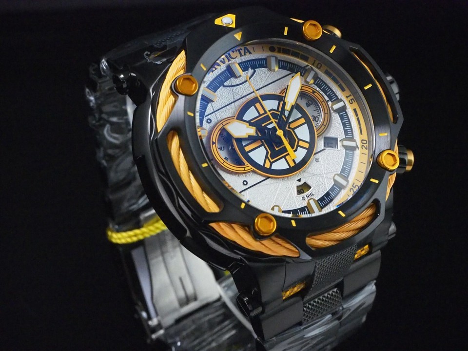 Invicta 60mm BOSTON BRUINS Swiss Quartz Chronograph Black Orange SS ...