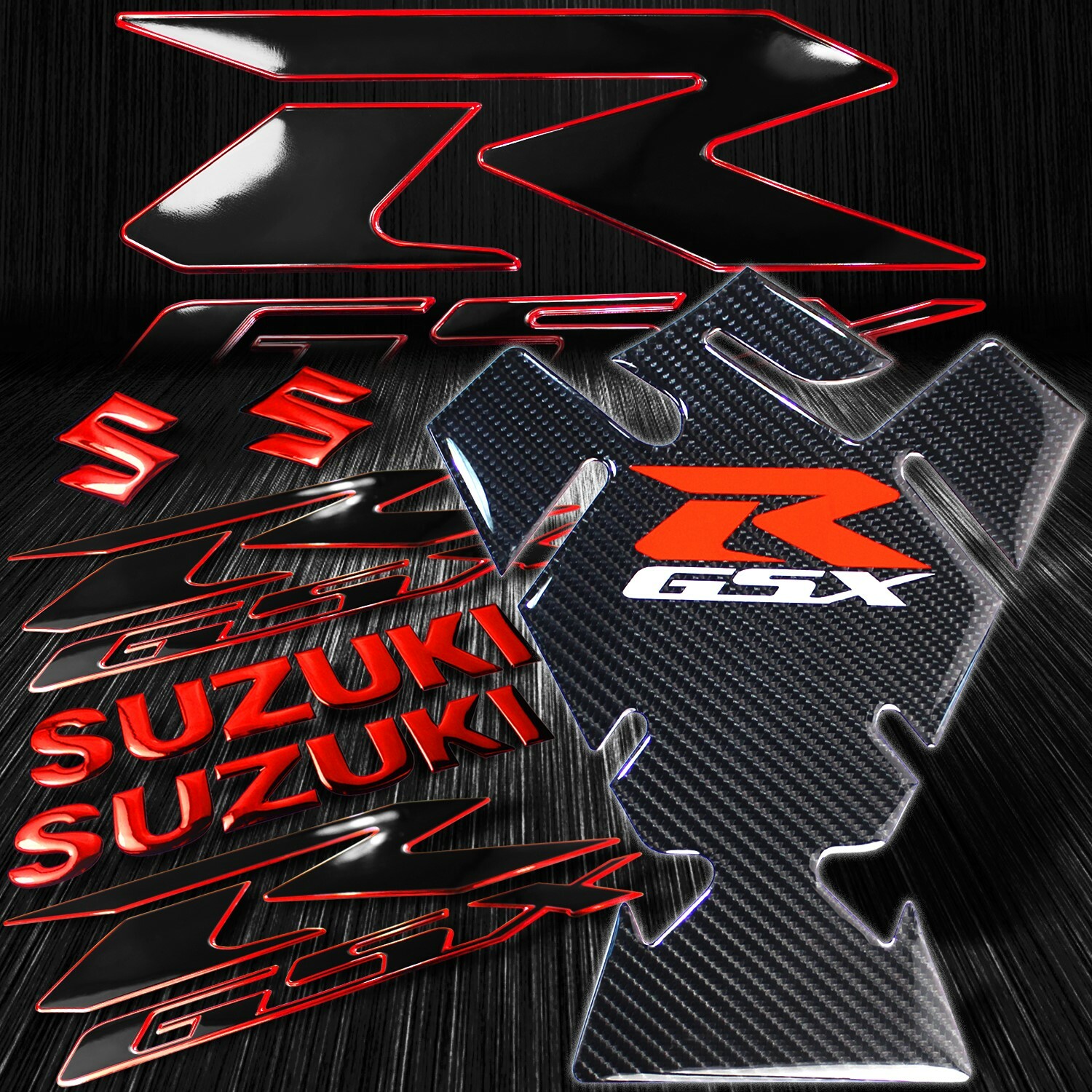Real Carbon Fiber Tank Pad+8" 3D Logo+2-Tone GSXR/Busa Sticker Kit ...