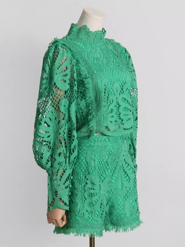 Kleid Komplett Frau Set Anzug Hemd Spitze Kurze Hosen Grün 55597 | eBay.de